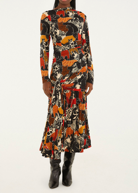 FARM Rio Cats And Dogs Black Long Sleeve Midi Dress – tenley dietrich